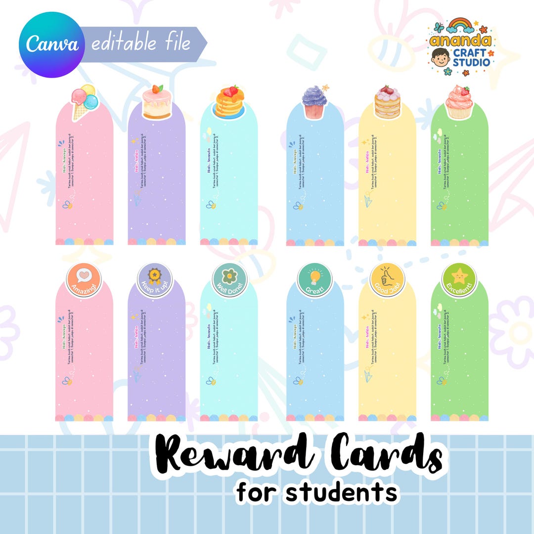 Printable Student Reward Cards, Editable Canva Template (digital ...