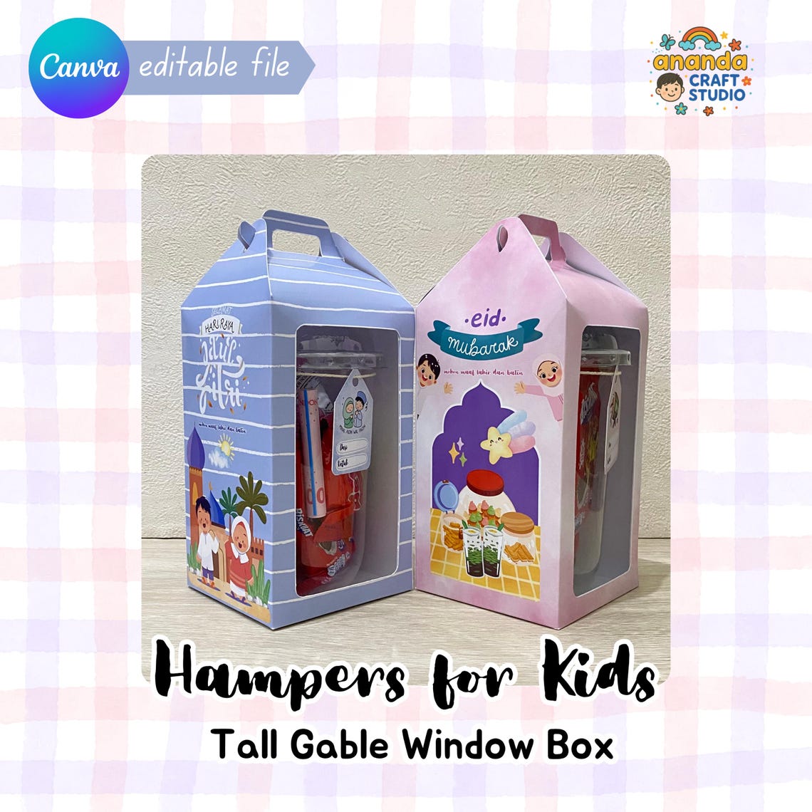 Editable Hampers Gable Box With Window, Canva Template for Kids Gift ...
