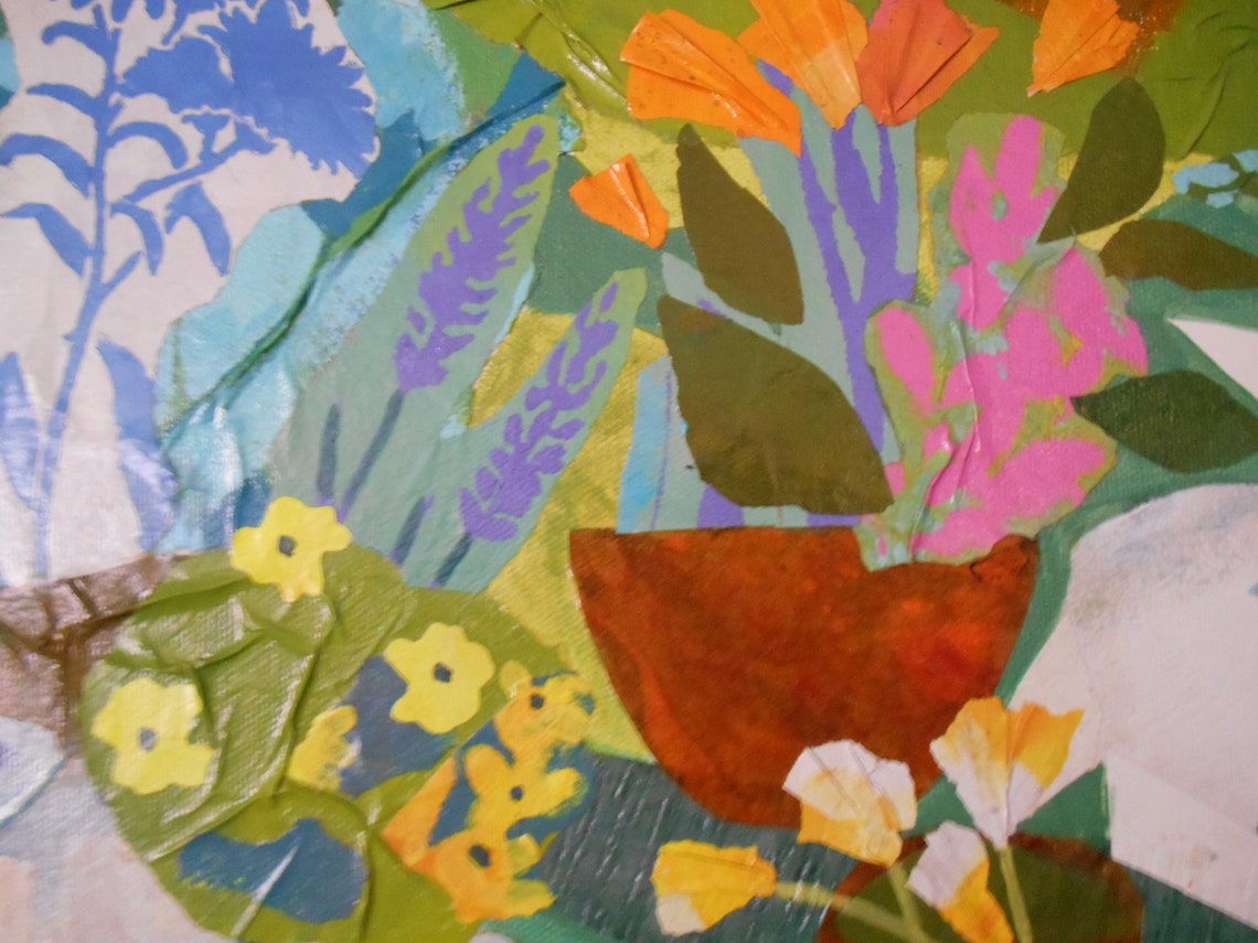 Garden Painting, Original Artwork, Hand Painted Collage Paper, Garden ...