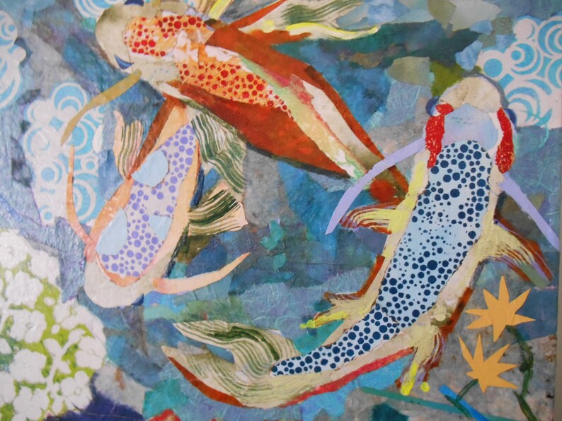 Koi Fish Collage Painting on 18 X 24 Canvas With Acrylic Paint and ...