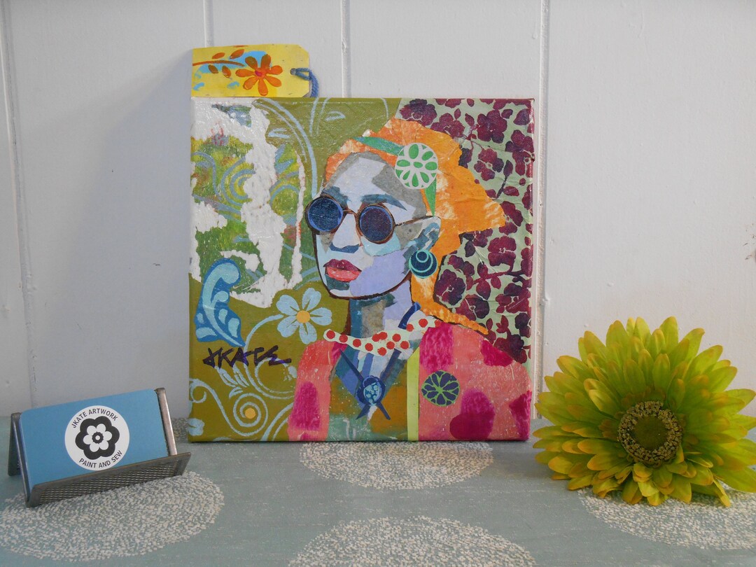 Original Acrylic Collage 80's Inpired Painting With Handpainted Paper ...