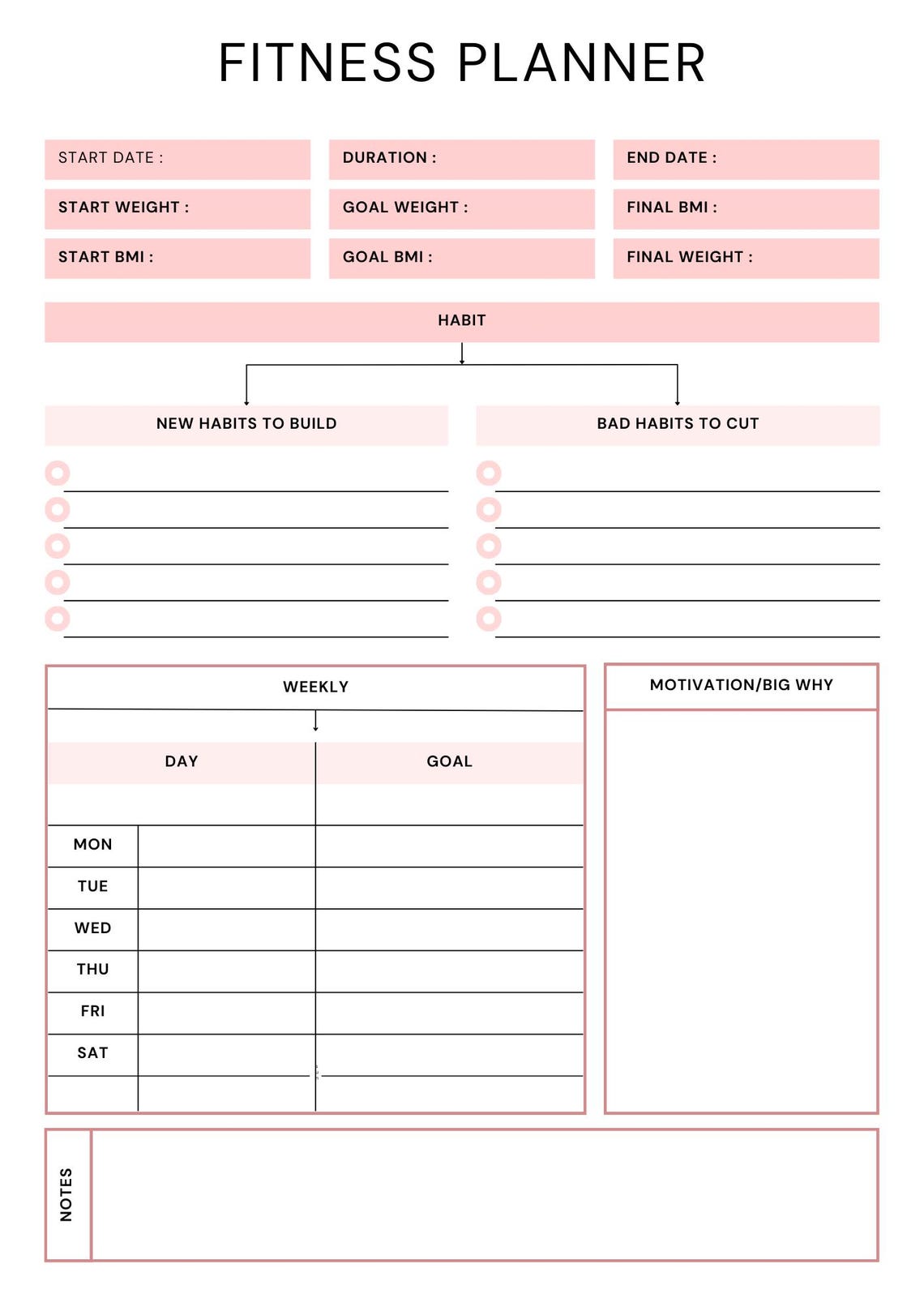Weekly FITNESS PLANNER - Etsy