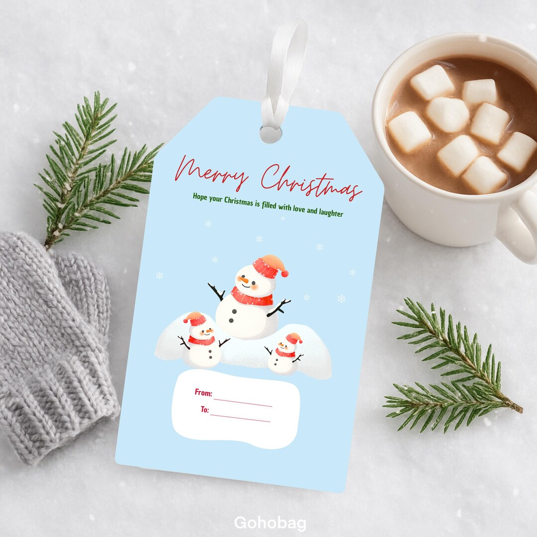 Christmas Snowman Gift Tags Blue Holiday Theme Editable Canva Template ...
