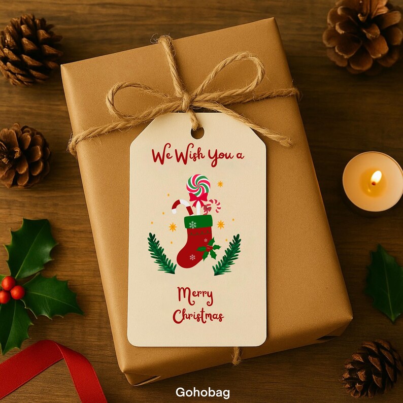 Editable Christmas Gift Tag Template With Candy Inside Stockings ...