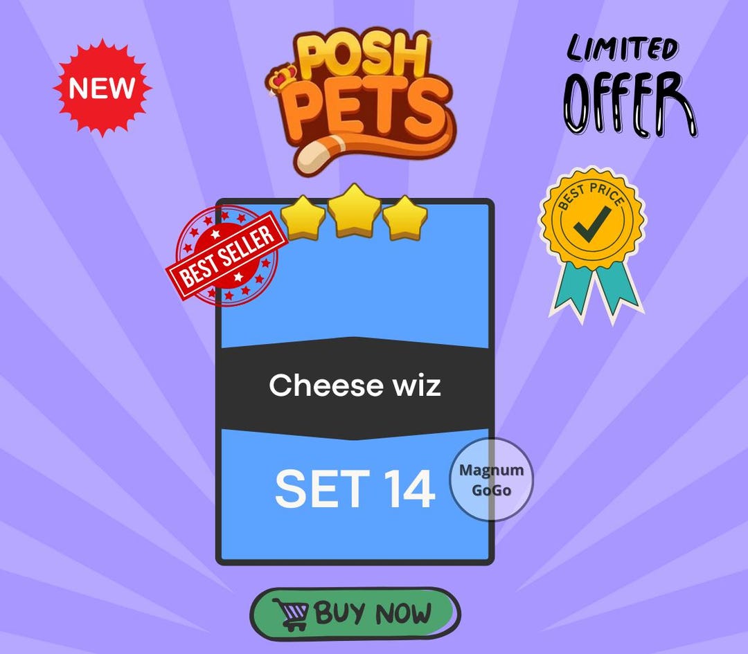 Monopoly Go Cheese Wiz Sticker : 3 Star Set 14 | Posh Pets Album - Etsy