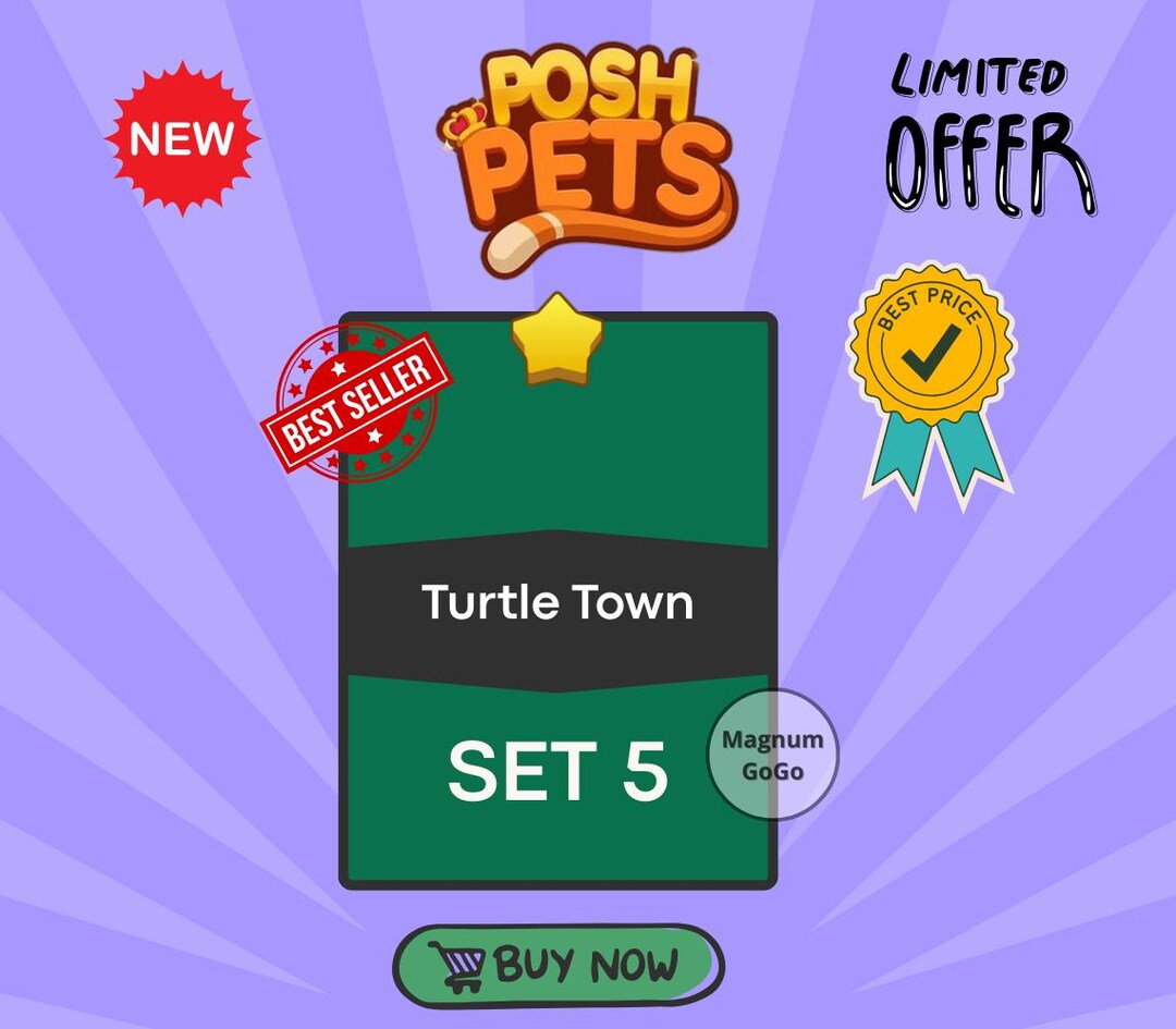 Monopoly Go Turtle Town Sticker : 1 Star Set 5 | Posh Pets Album - Etsy