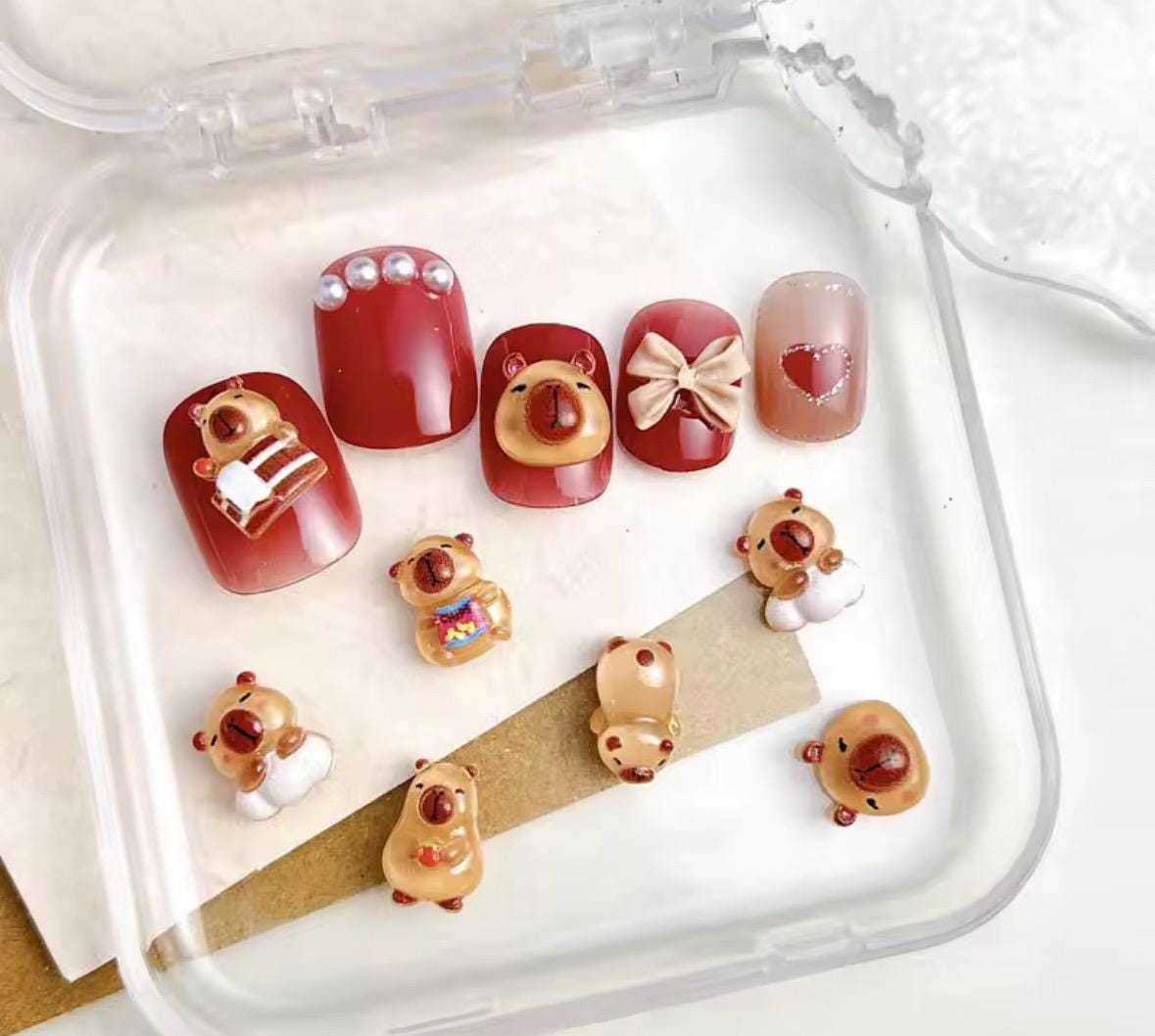 10 Cartoon Cute Resin Capybara Nail Charms DIY Hamster Animal Nail Art ...