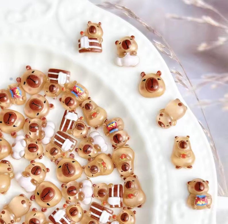 10 Cartoon Cute Resin Capybara Nail Charms DIY Hamster Animal Nail Art ...