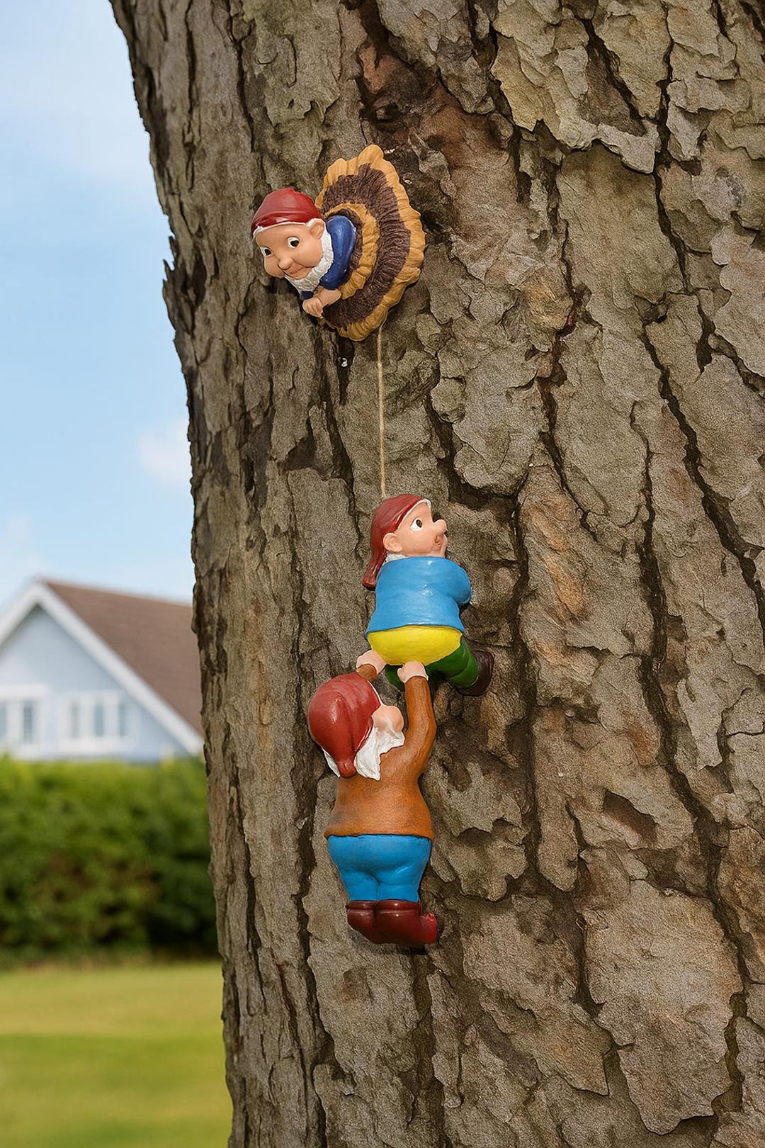 Climbing Garden Gnome Statue: Resin Tree Face, Whimsical Yard Art - Etsy