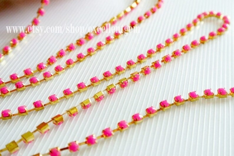 Rhinestone Chain Fashion Hot Pink rhinestone chain in Gold | Etsy