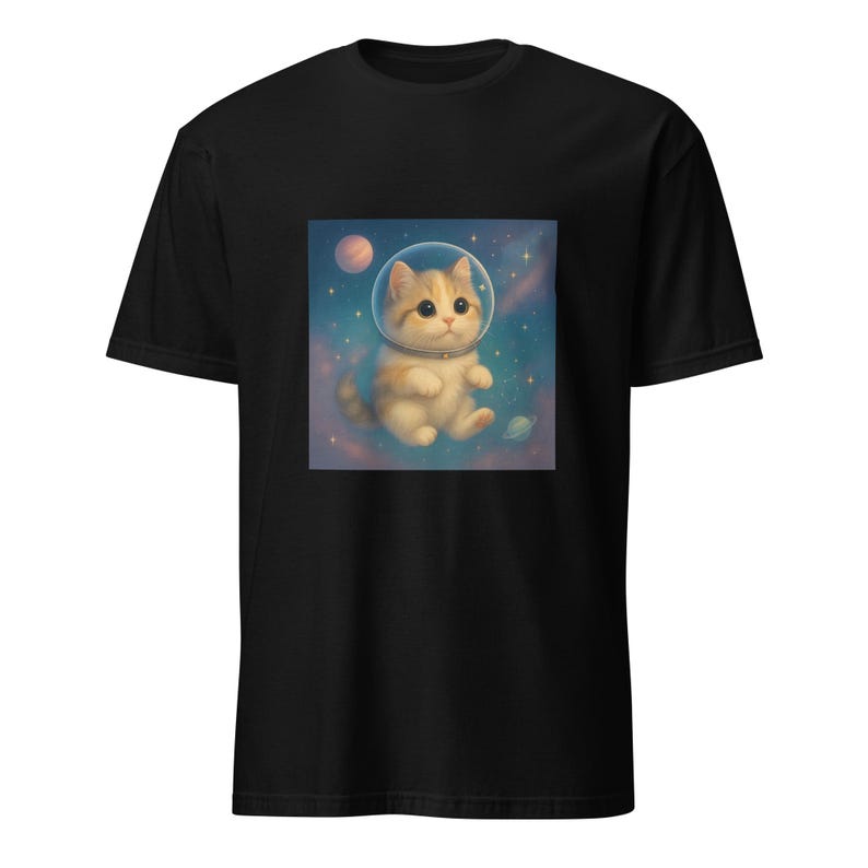 Floating Space Cat Shirt – Cute Astronaut Kitten in Galaxy Tee ...