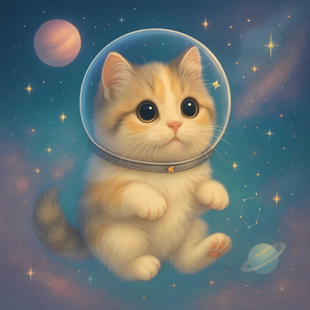 Floating Space Cat Shirt – Cute Astronaut Kitten in Galaxy Tee ...