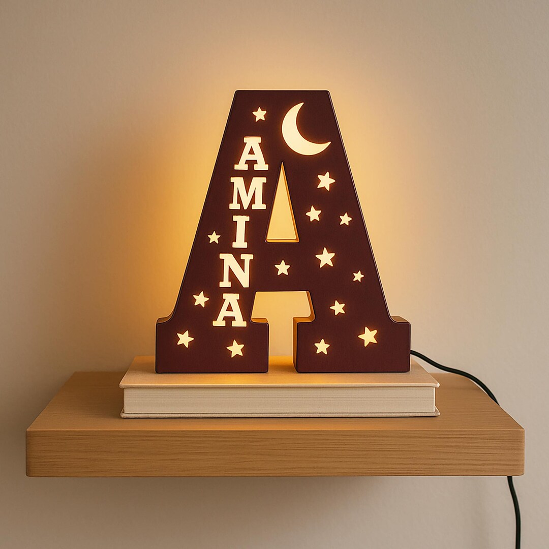 Personalized Wooden Night Light – Custom LED Nursery Lamp With Name and ...