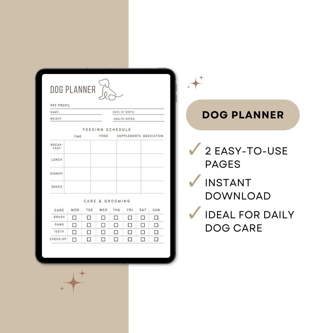 Printable Dog Planner | Canva Template | Feeding, Walking, Grooming ...