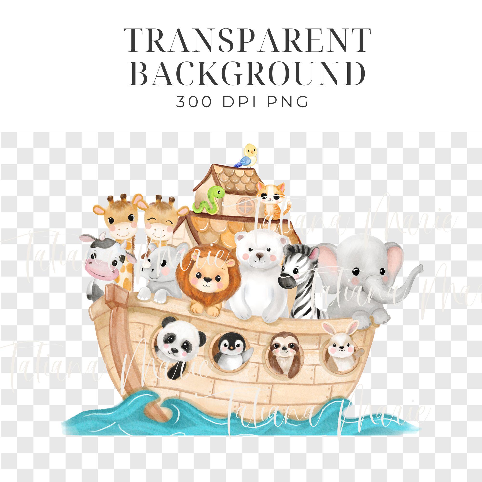 Noah's Ark Watercolor Clipart: Baby Shower Animals (PNG Digital ...