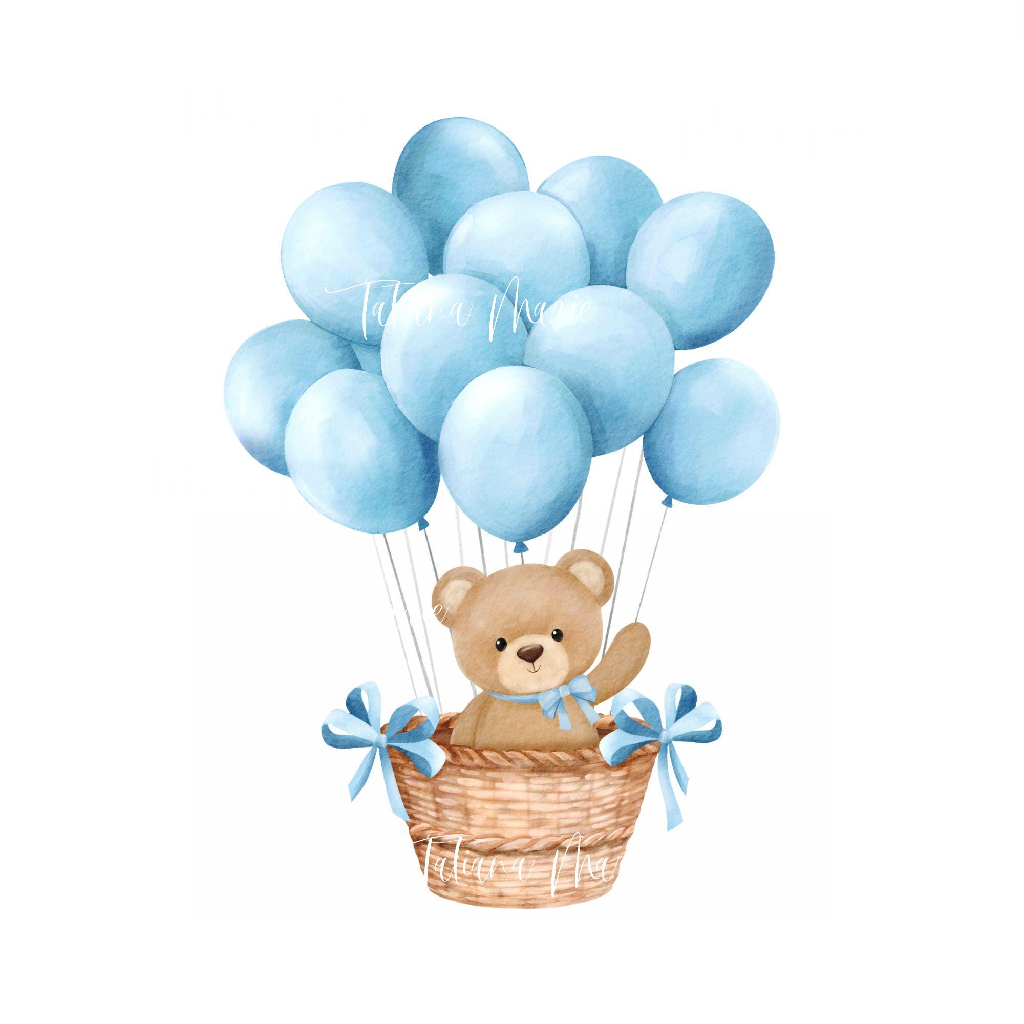Blue Hot Air Balloon Teddy Bear Clipart, Baby Bearly Wait Theme, Bear ...
