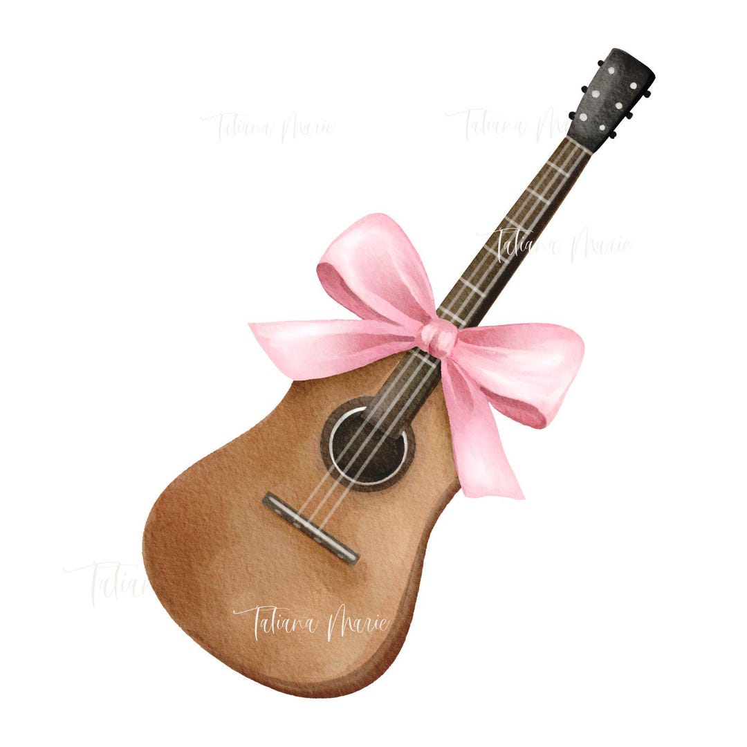Watercolor Guitar Clipart: Pink Bow, Preppy Coquette (digital Download ...