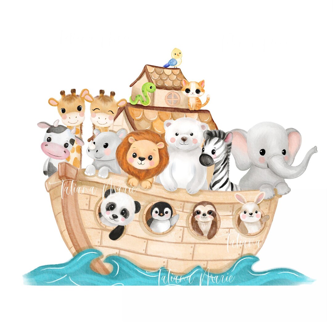 Noah's Ark Watercolor Clipart: Baby Shower Animals (PNG Digital ...