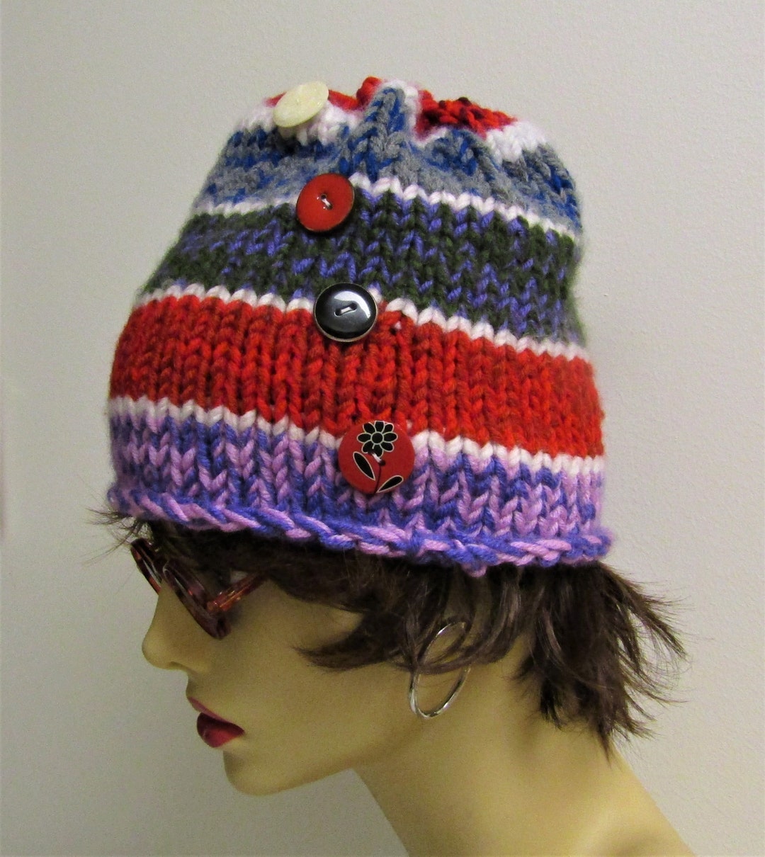 Squared Crown Hat With Matching Buttons - Etsy