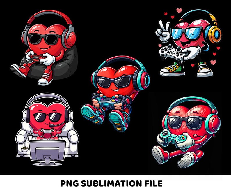 Valentines Day Gamer Heart Gaming Bundle Png, Gamer Valentine Heart Png ...