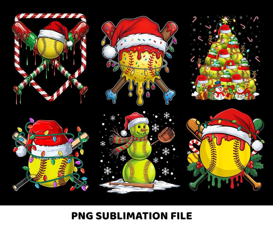 Softball Drip Christmas Bundle PNG, Reindeer Antlers Santa Png, Festive ...