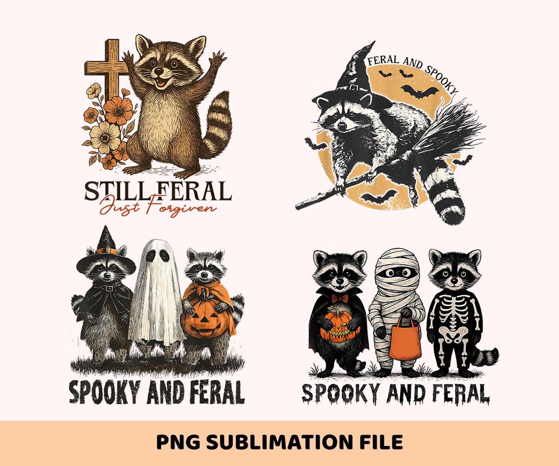Spooky and Feral Raccoon Png, Halloween Png, Funny Raccoon Halloween ...