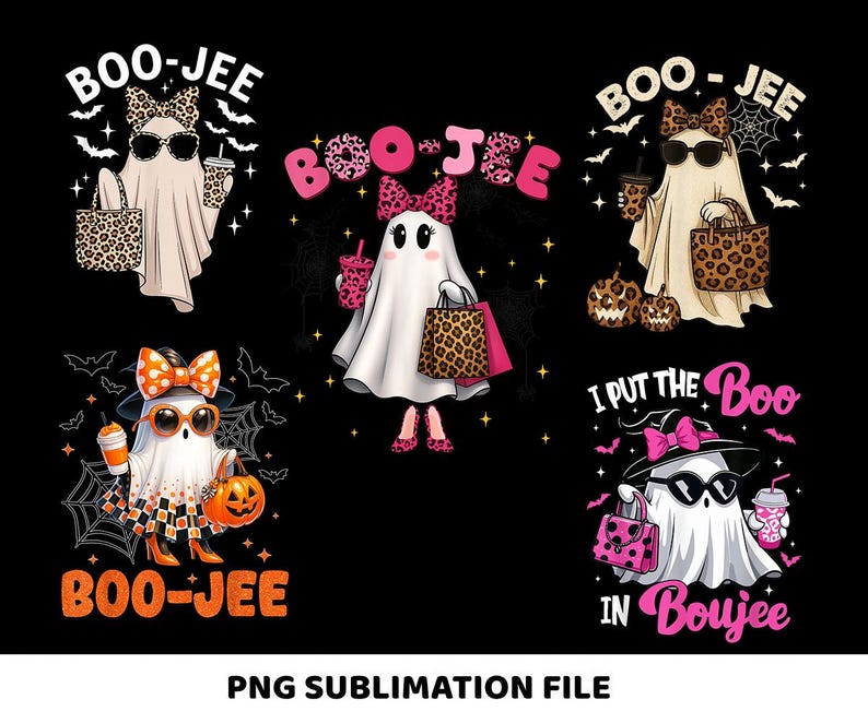 Boo Jee Leopard Print Ghost Bundle PNG, Halloween Coffee Ghost Png ...