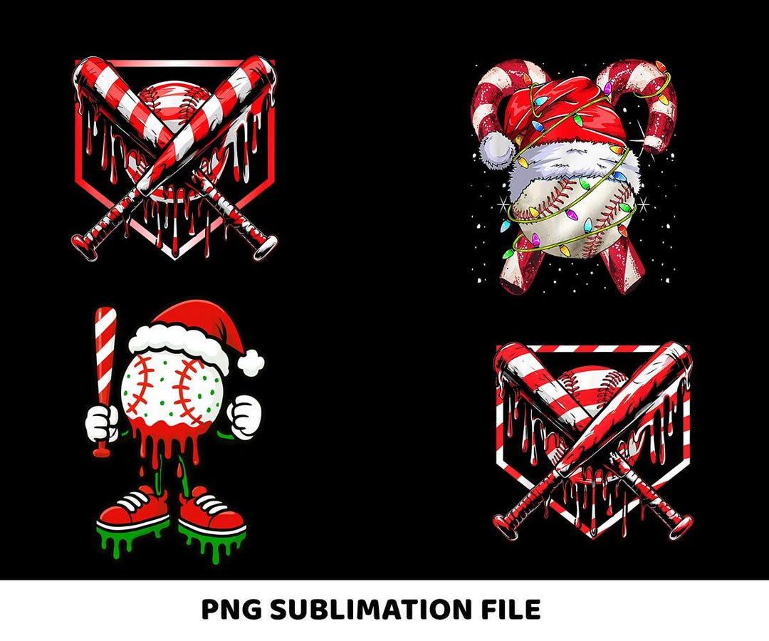 Baseball Candy Cane Christmas Baseball Ice Cream Drip Png, Christmas ...