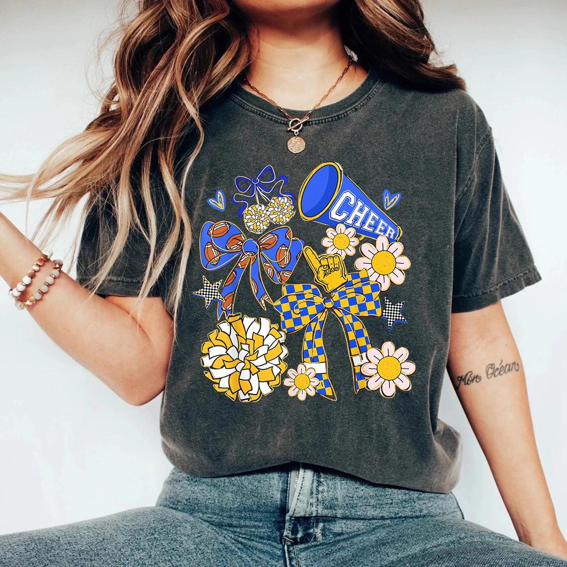 Blue & Gold Cheer Football Bundle Png, Cheer Coquette Png, Blue Gold ...