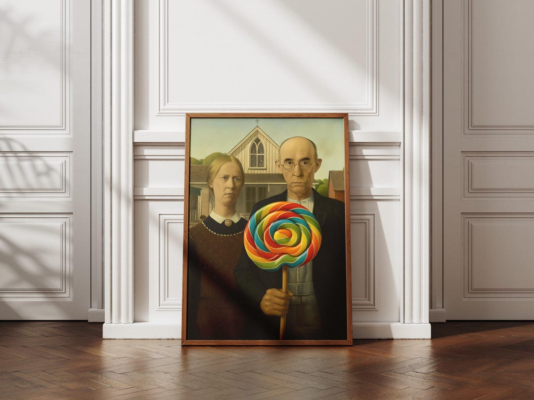 Funny American Gothic Wall Art Print, Remastered Classic With Lollipop ...