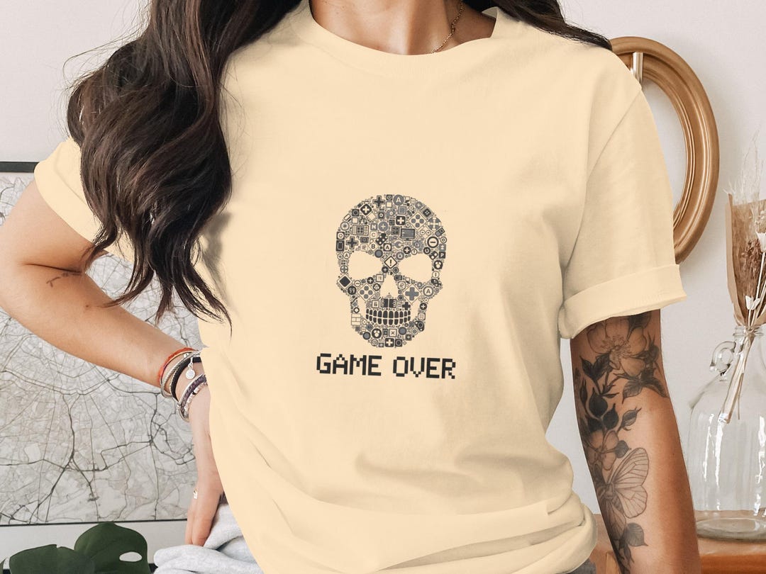 Game Over T-shirts, Gamer Skull Art Tee, Retro Pixel Design, Video Game ...