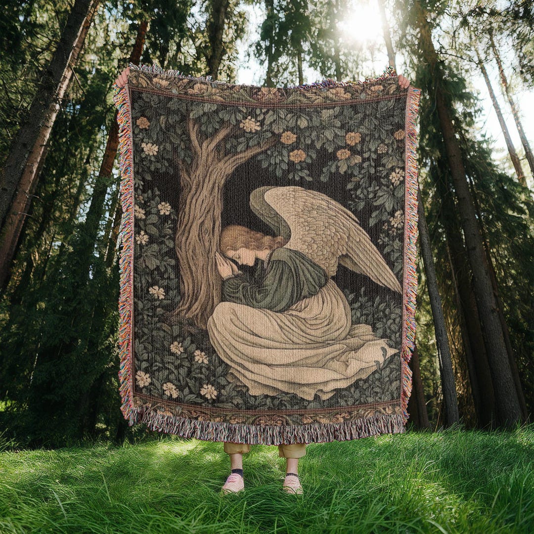 Medieval Style Angel Woven Blanket / Tapestry - Vintage Folklore ...