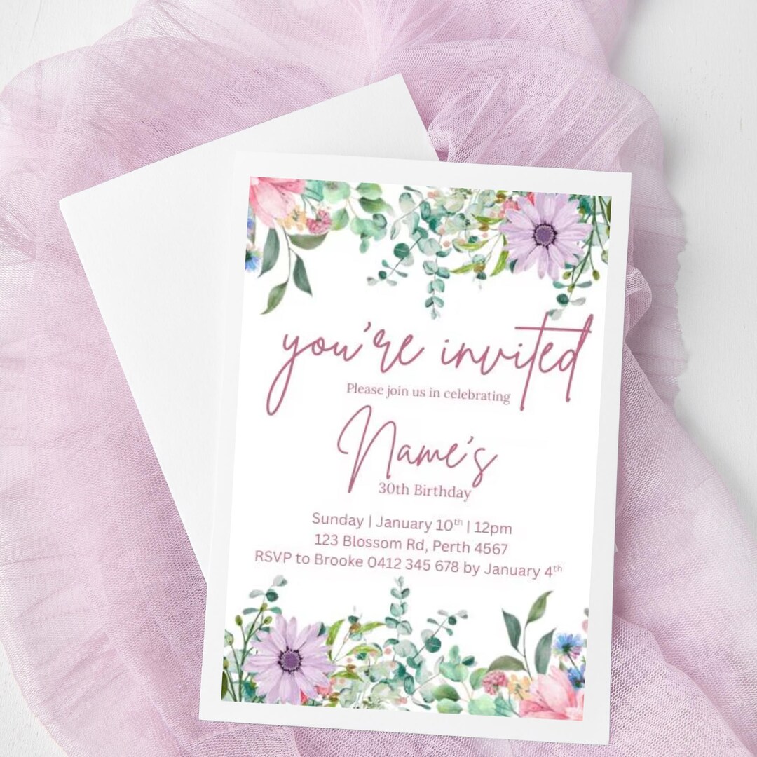 Editable Floral Party Invitation (template) - Etsy