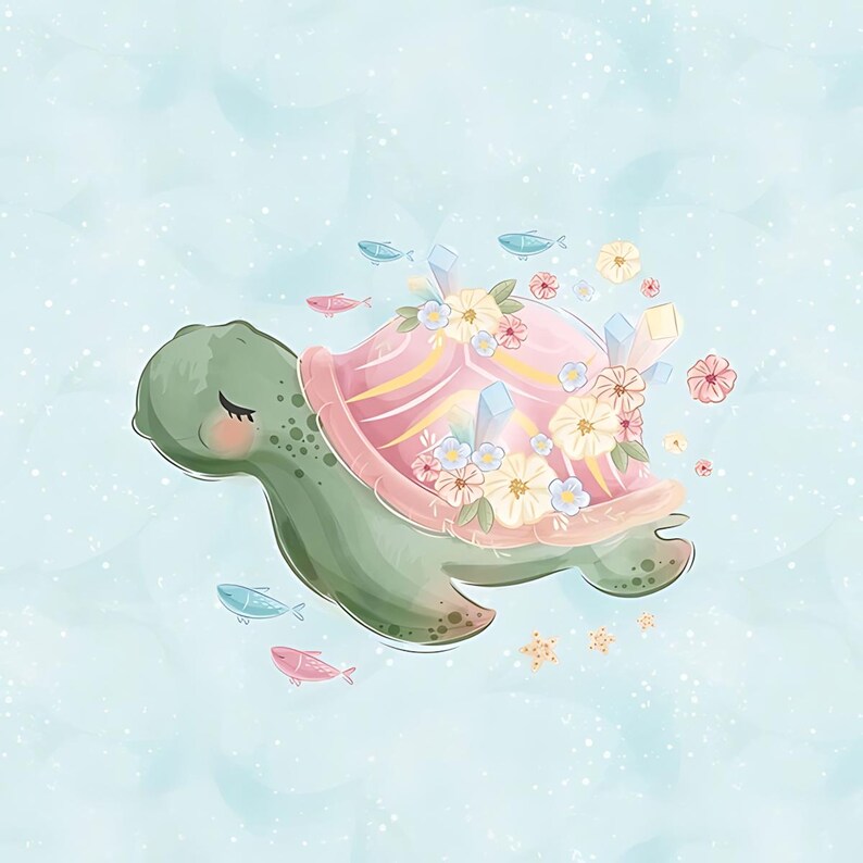 Sea Turtle Fabric Panel - Aquatic Under the Ocean Animals Marine Life ...