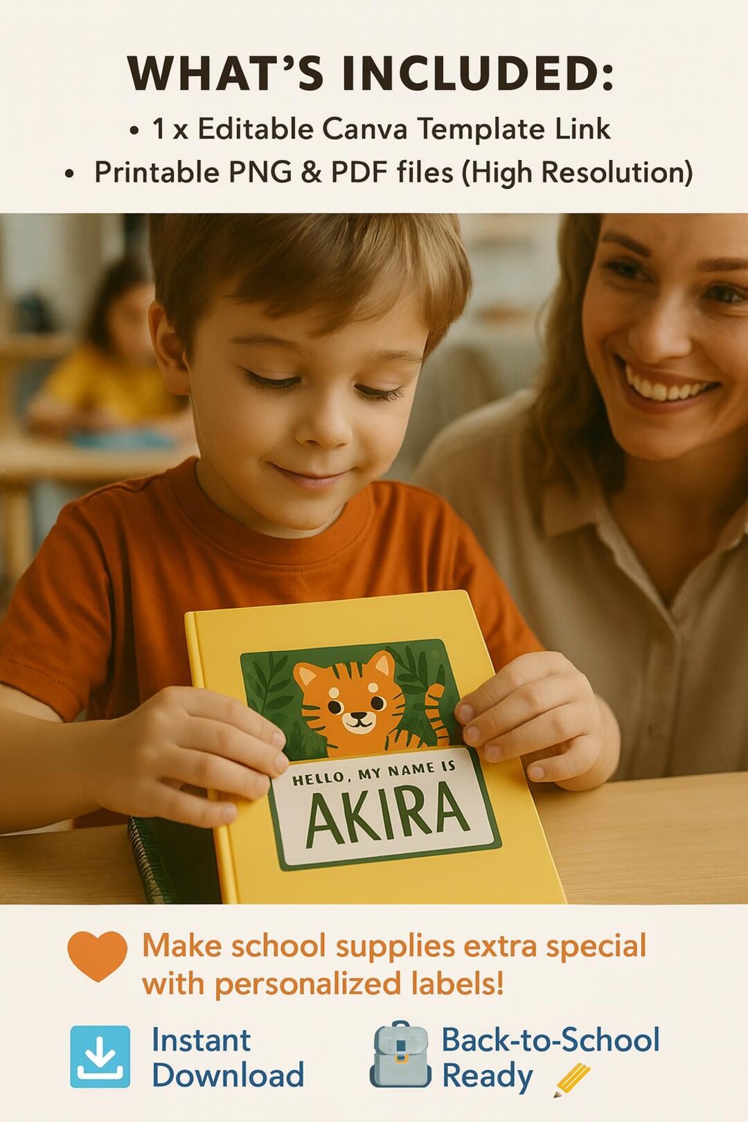 Editable Kids Name Labels | Printable Back to School Stickers | Cute ...