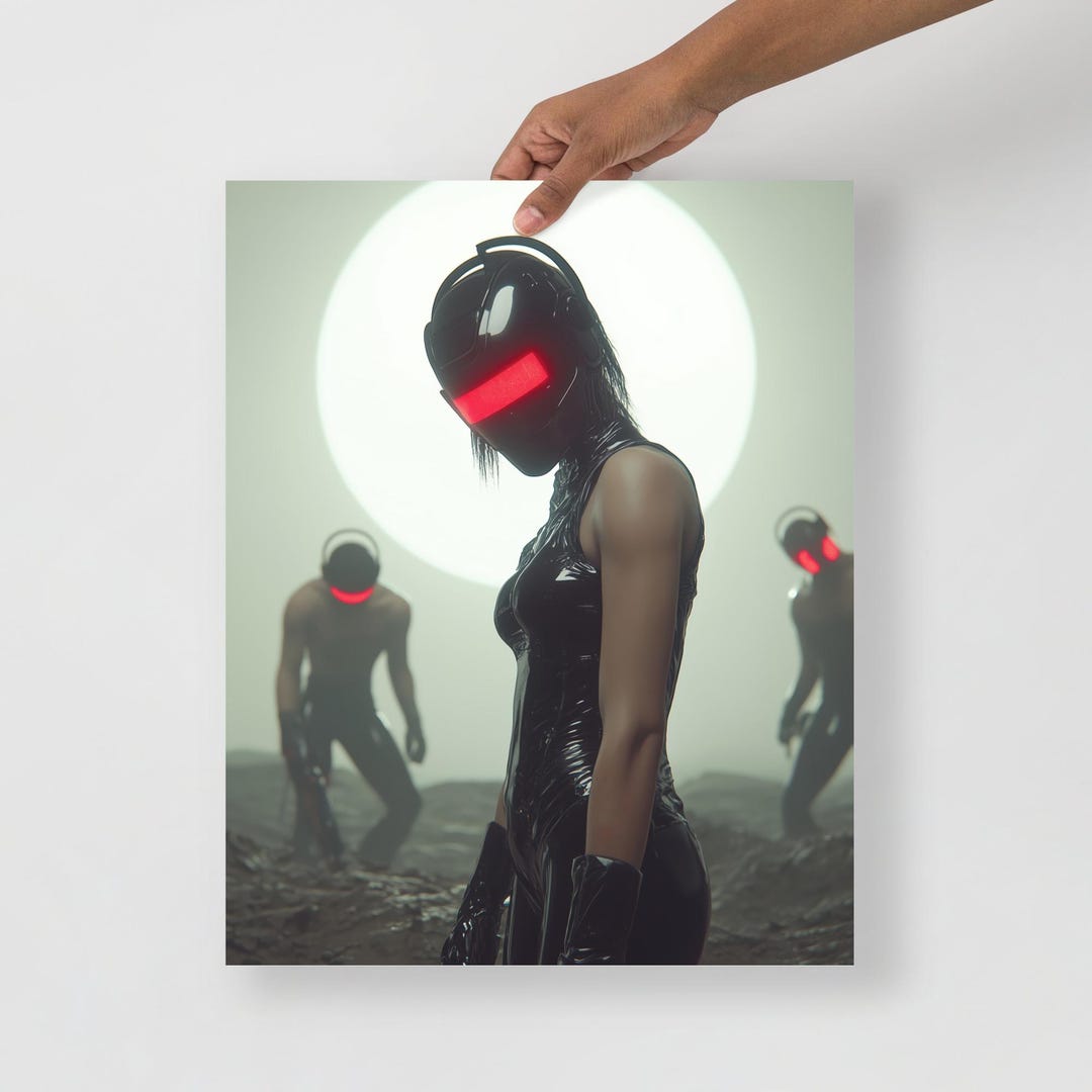 Cyber Enforcer Girl Poster – Red Visor Latex Soldier – AI Sci-fi Fetish ...