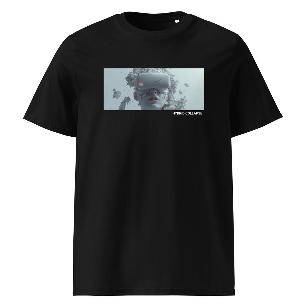 VR Collapse T-shirt – Futuristic Digital Portrait on Black Tee – Meta ...