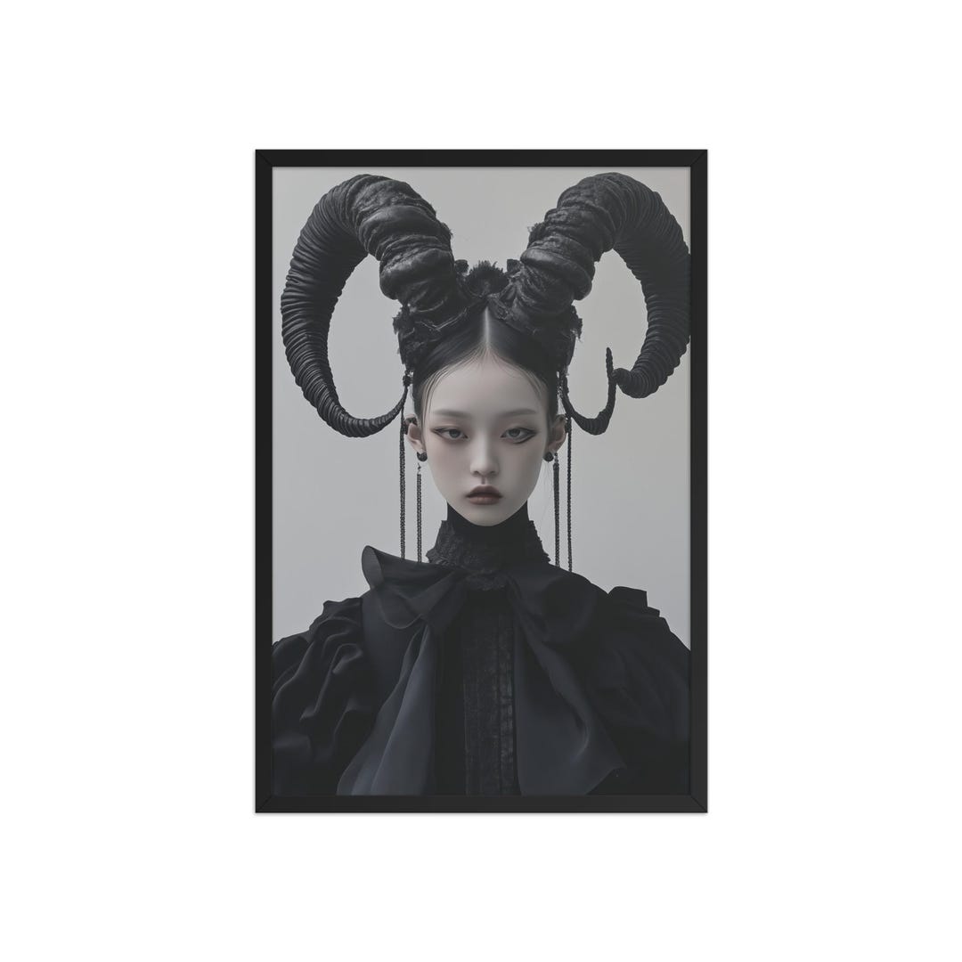 Black Frame Wall Art – Satanic Girl With Horns – Gothic Fashion Artwork ...