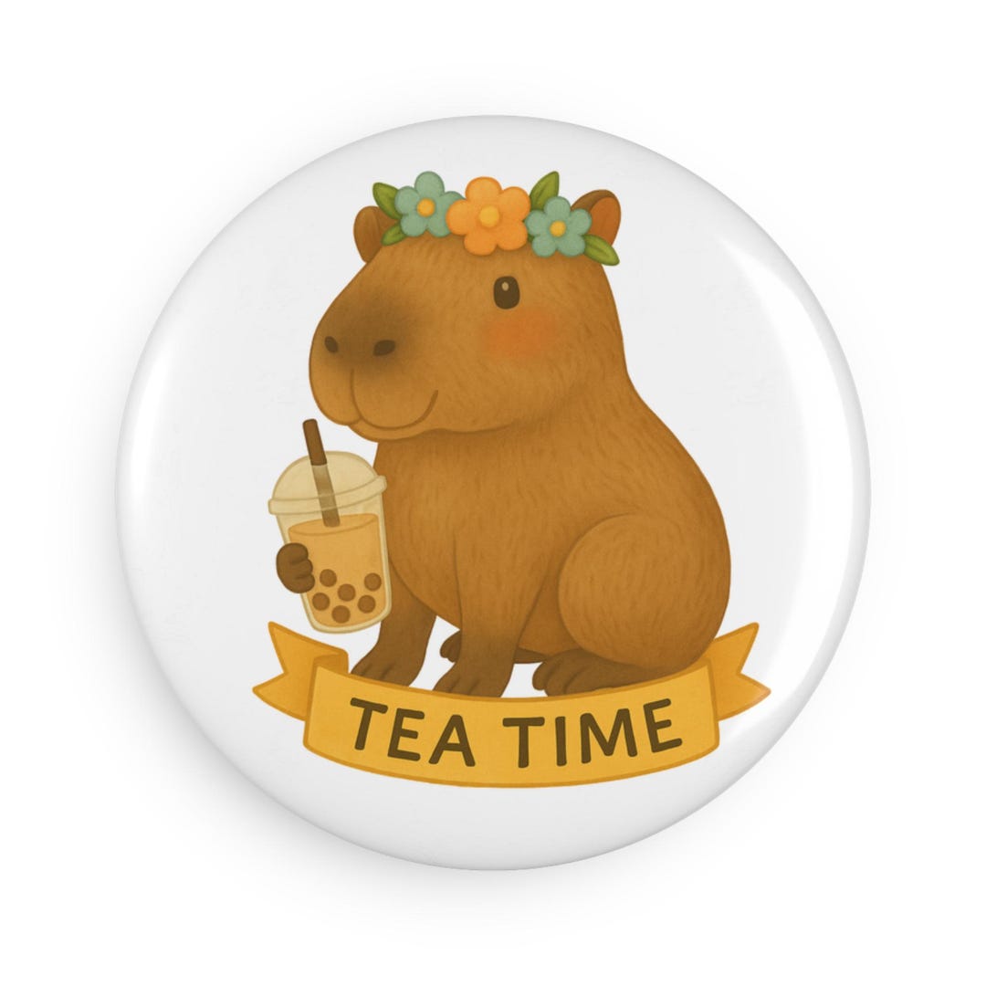 Cute Capybara Tea Time Magnet, Round Button Magnet, Animal Decor, Gift ...