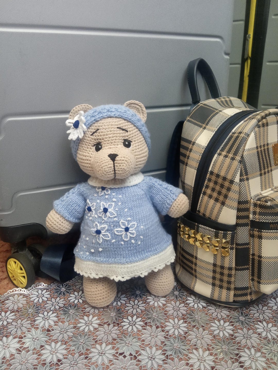 Teddy Bear in a Lovely Dress, a Cute Cuddle Crocheted Toy, the First ...
