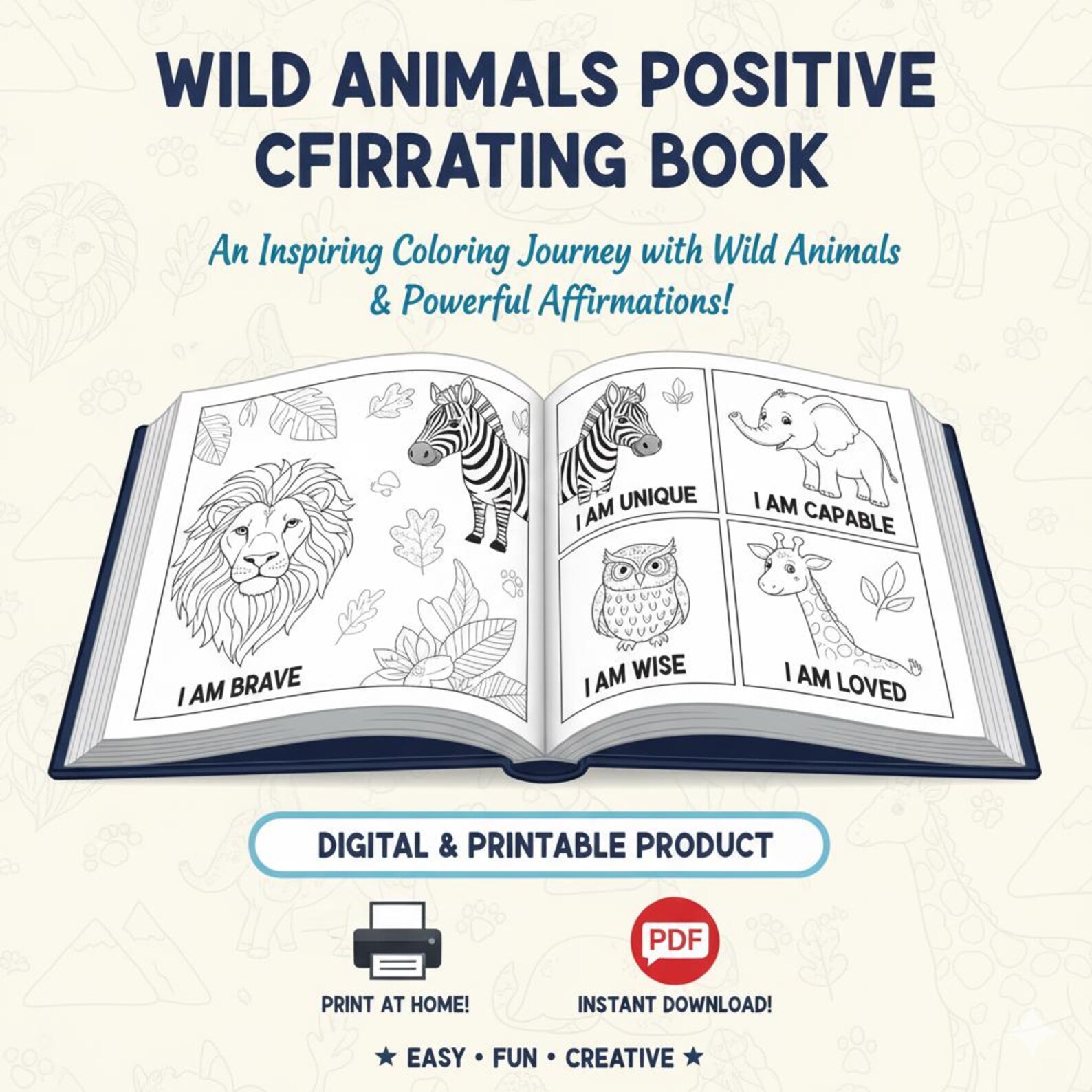 Wild Animals Positive Affirmations Coloring Book for Kids | Fun ...