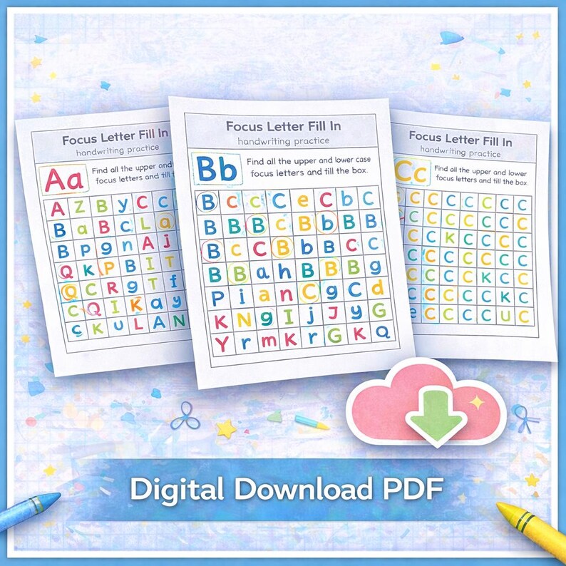Upper and Lowercase Letter Recognition Worksheets | 26 Fill in Alphabet ...
