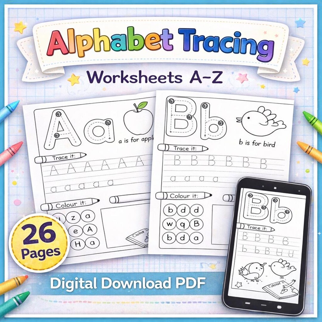 Alphabet Tracing Worksheets A–Z | 26 Letter Practice Pages | Preschool ...