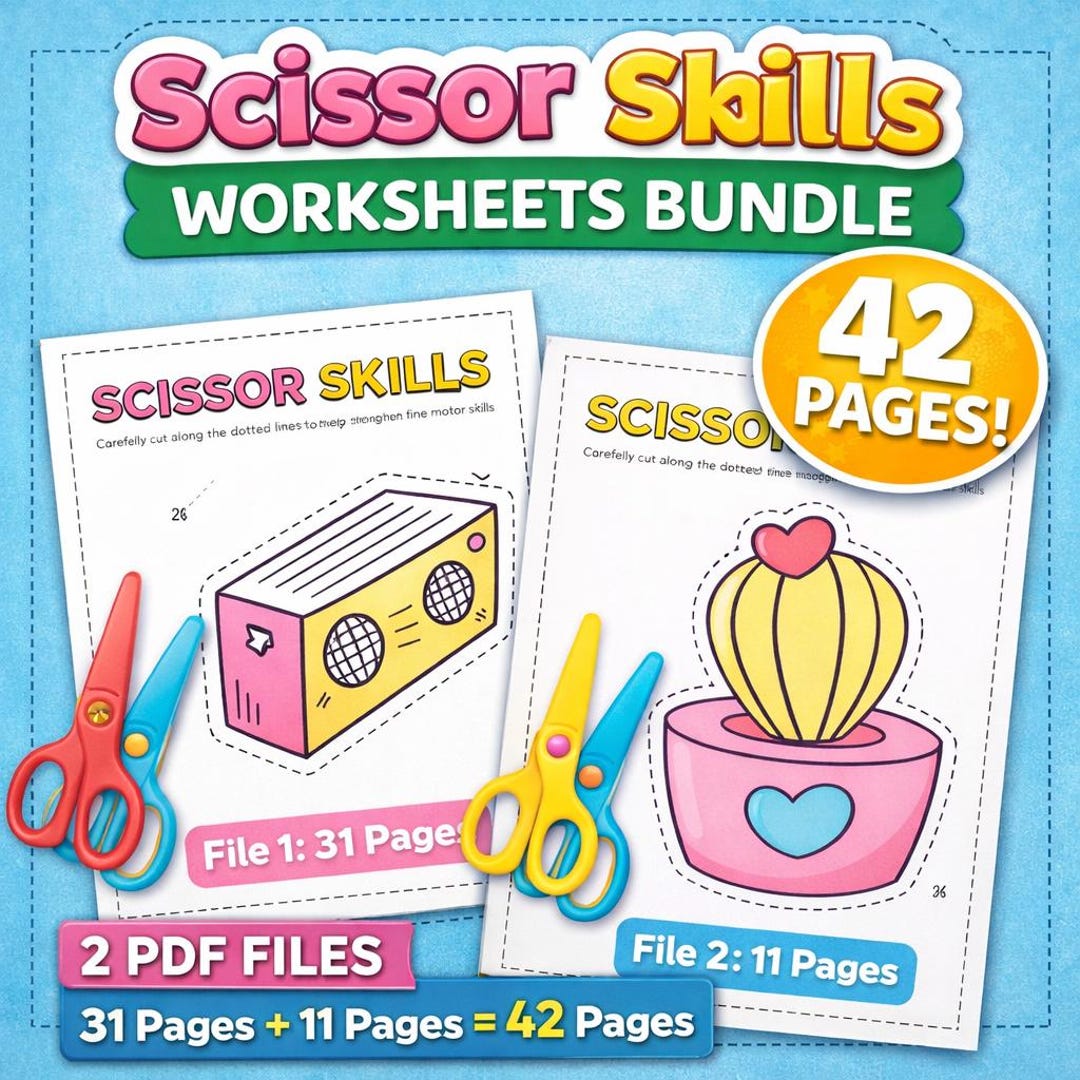 Scissor Skills Worksheets Bundle | Cutting Practice Printables | Fine ...