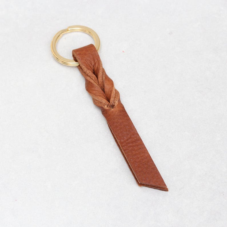 Tan Leather Keyring With Twist Detail - Etsy