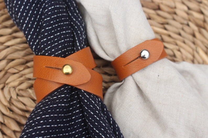 Whiskey Leather Napkin Rings, Tan Double Wrap Napkin Rings, Classic ...
