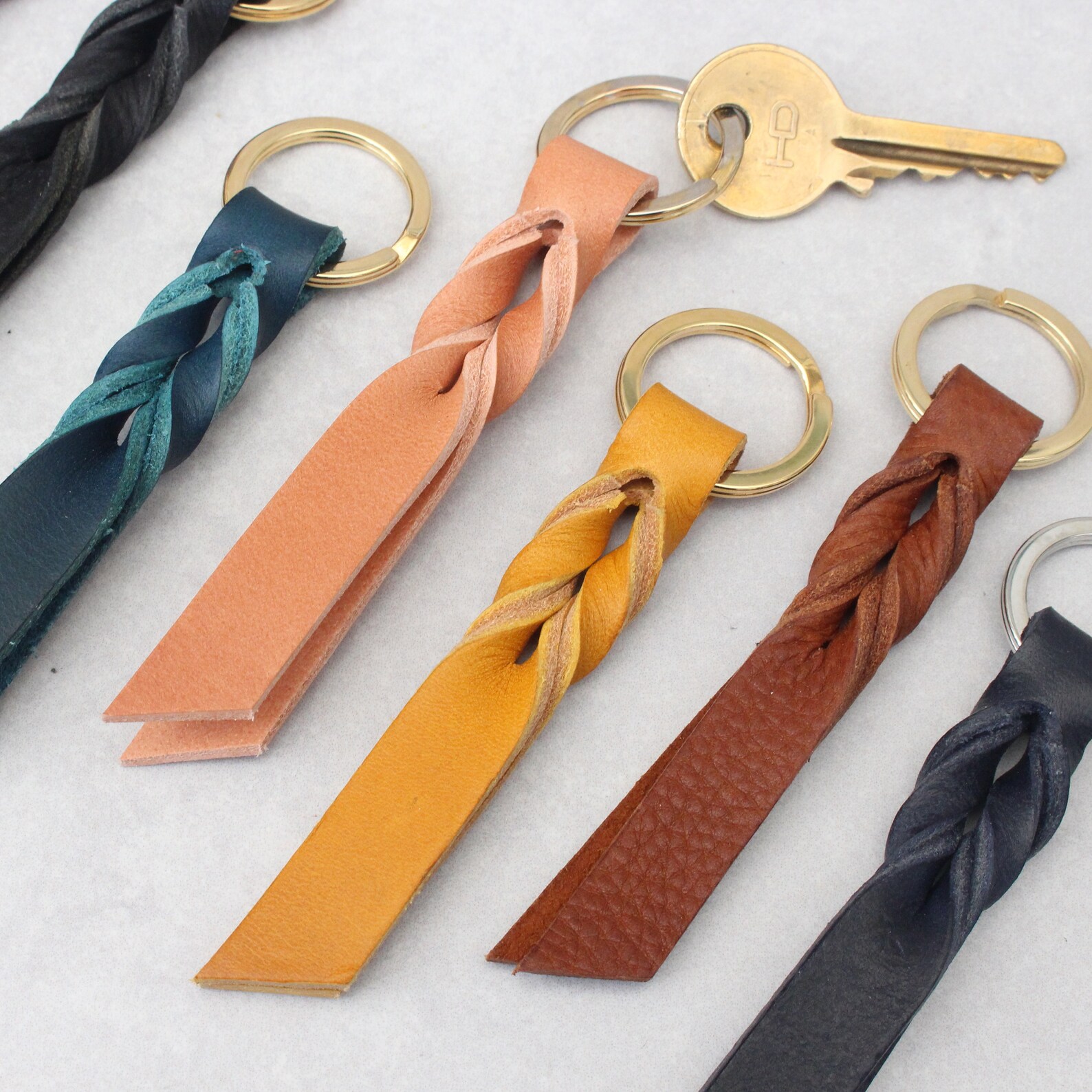 Handmade Leather Twist Keyring | Personalised Initial Keychain ...