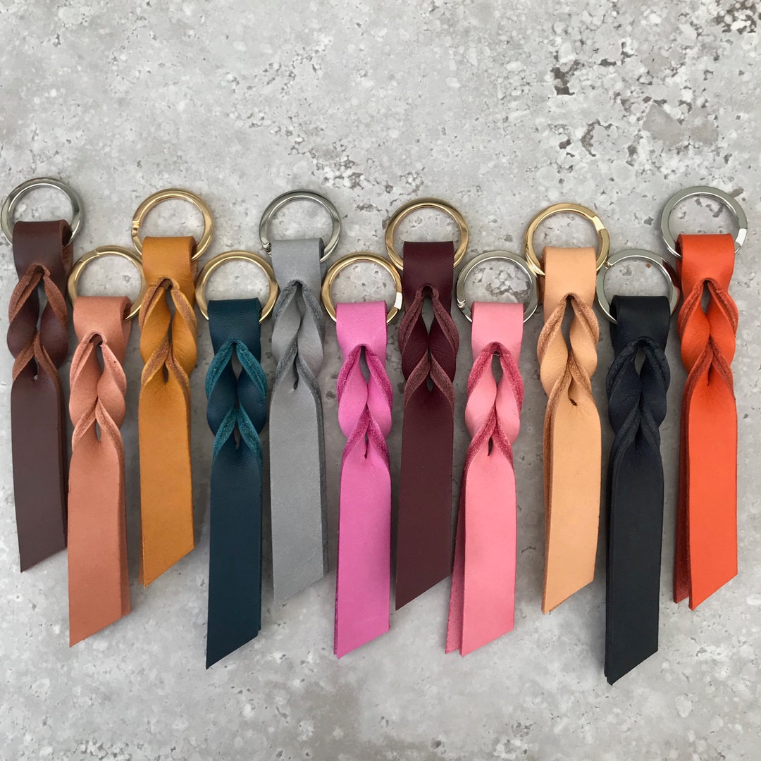 Handmade Leather Twist Keyring | Personalised Initial Keychain ...