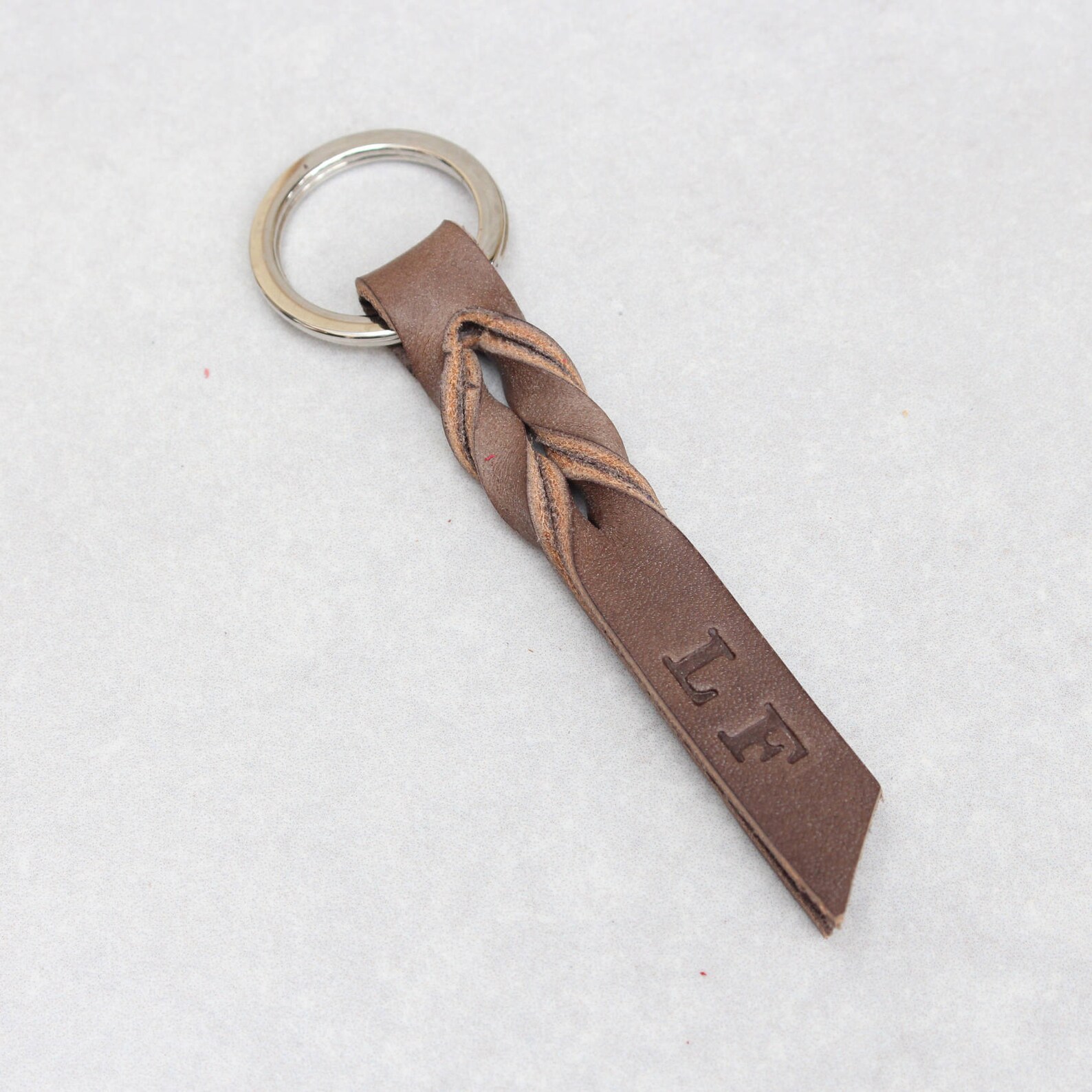 Tan Leather Keyring With Twist Detail - Etsy