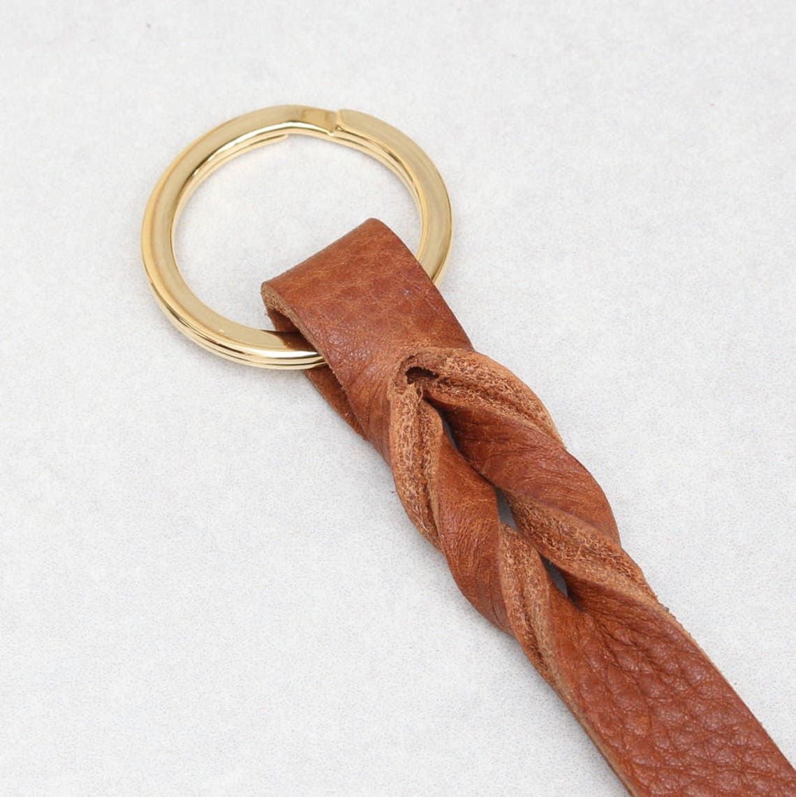 Tan Leather Keyring With Twist Detail - Etsy